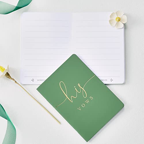 Vow Books for Wedding His and Her Vow Notebook, Set of 2, Bride and Groom Booklet for Wedding (Green + White)