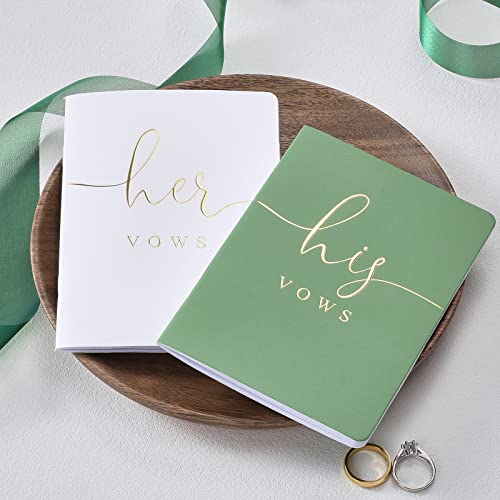 Vow Books for Wedding His and Her Vow Notebook, Set of 2, Bride and Groom Booklet for Wedding (Green + White)