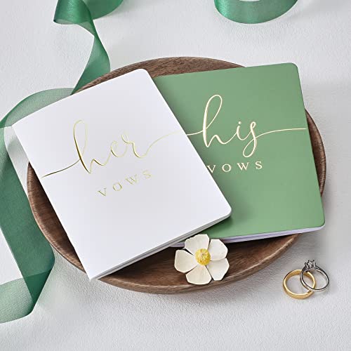 Vow Books for Wedding His and Her Vow Notebook, Set of 2, Bride and Groom Booklet for Wedding (Green + White)