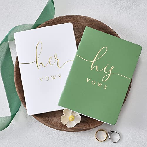 Vow Books for Wedding His and Her Vow Notebook, Set of 2, Bride and Groom Booklet for Wedding (Green + White)