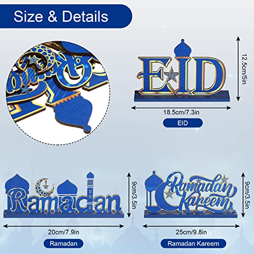 Ramadan Mubarak Eid Decorations 3 Pcs Ramadan Kareem Table Top Ornaments Ramadan Wooden Ornaments Freestanding Table Centerpiece Sign for Eid Ramadan Gifts Home Office Home Bedroom Party Decorations