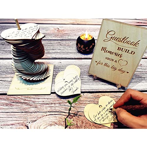 Wedding Guest Book Alternative Sign 72 Wood Hearts Guest Book Wedding Reception, Wedding Decorations Baby Shower 1st Birthday Party Baptism Gift Idyllic Rustic Decor