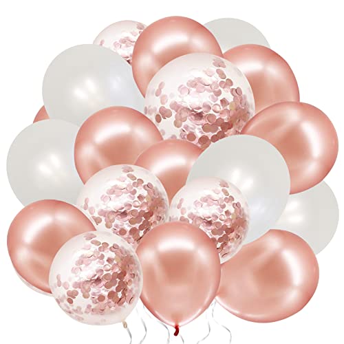 Rose Gold and White Balloons, 60pcs Rose Gold Confetti Balloons White Balloons for Baby Shower, Birthday Party Decoration