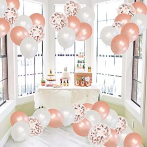 Rose Gold and White Balloons, 60pcs Rose Gold Confetti Balloons White Balloons for Baby Shower, Birthday Party Decoration