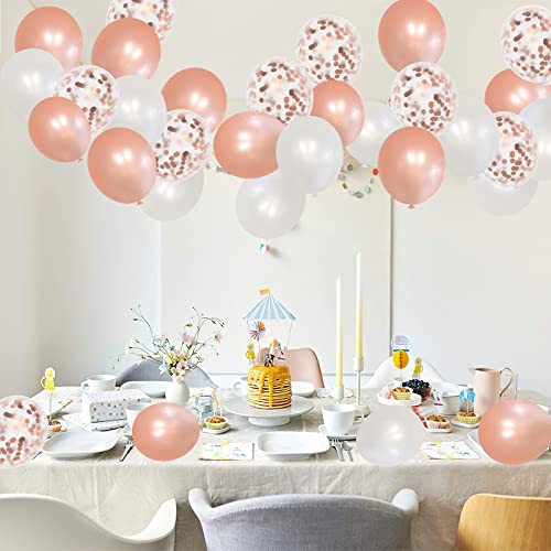 Rose Gold and White Balloons, 60pcs Rose Gold Confetti Balloons White Balloons for Baby Shower, Birthday Party Decoration