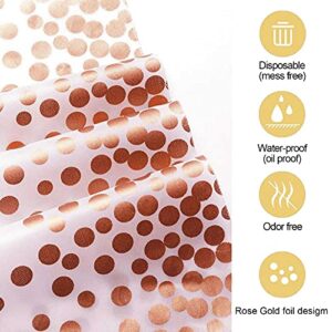 FECEDY 5 Packs 54"x108" Rose Gold Wave Point White Disposable Plastic Table Cover Waterproof Tablecloths for Rectangle Tables up to 8 ft in Length Party Decorations