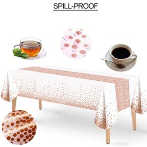 FECEDY 5 Packs 54"x108" Rose Gold Wave Point White Disposable Plastic Table Cover Waterproof Tablecloths for Rectangle Tables up to 8 ft in Length Party Decorations