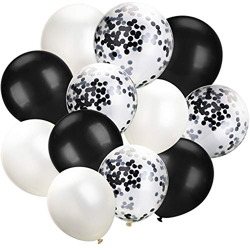 White Black Confetti Balloons 100 Pack 12 Inch Party Balloons White Black Latex Balloons for Weddings, Birthday Party, Bridal Shower, Party Decoration (White Black, 12 Inch)