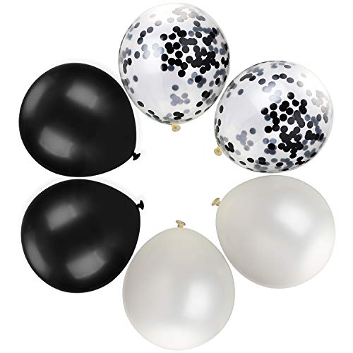 White Black Confetti Balloons 100 Pack 12 Inch Party Balloons White Black Latex Balloons for Weddings, Birthday Party, Bridal Shower, Party Decoration (White Black, 12 Inch)