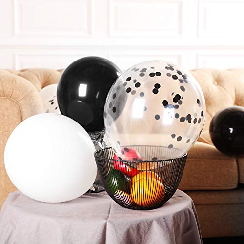 White Black Confetti Balloons 100 Pack 12 Inch Party Balloons White Black Latex Balloons for Weddings, Birthday Party, Bridal Shower, Party Decoration (White Black, 12 Inch)