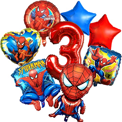 Spiderman Birthday Party Supplies,8PCS Spiderman Foil Balloons,Birthday Party Decorations for Children 3th Birthday Party (Red-3th)