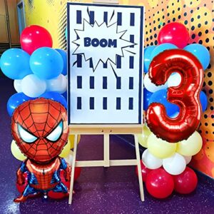 Spiderman Birthday Party Supplies,8PCS Spiderman Foil Balloons,Birthday Party Decorations for Children 3th Birthday Party (Red-3th)