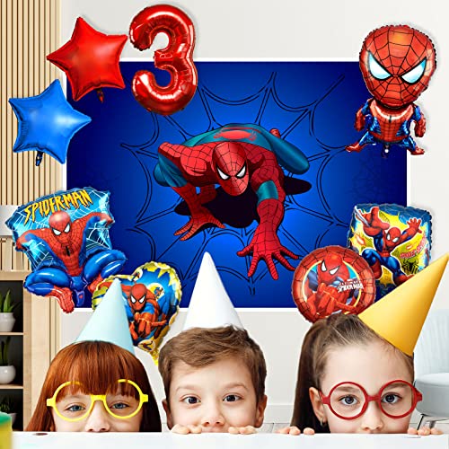 Spiderman Birthday Party Supplies,8PCS Spiderman Foil Balloons,Birthday Party Decorations for Children 3th Birthday Party (Red-3th)