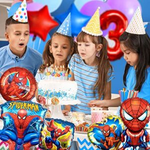 Spiderman Birthday Party Supplies,8PCS Spiderman Foil Balloons,Birthday Party Decorations for Children 3th Birthday Party (Red-3th)