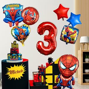 Spiderman Birthday Party Supplies,8PCS Spiderman Foil Balloons,Birthday Party Decorations for Children 3th Birthday Party (Red-3th)