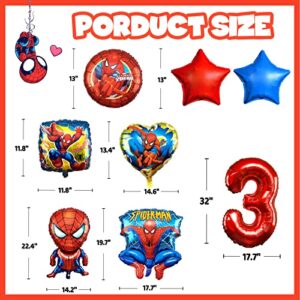 Spiderman Birthday Party Supplies,8PCS Spiderman Foil Balloons,Birthday Party Decorations for Children 3th Birthday Party (Red-3th)