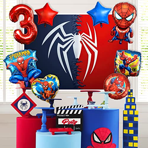 Spiderman Birthday Party Supplies,8PCS Spiderman Foil Balloons,Birthday Party Decorations for Children 3th Birthday Party (Red-3th)