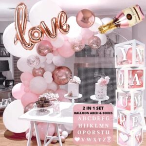 198 pc bridal shower decorations kit – includes balloon arch & boxes, a-z letters & more – ideal for rose gold white bachelorette party, engagement and pink wedding shower