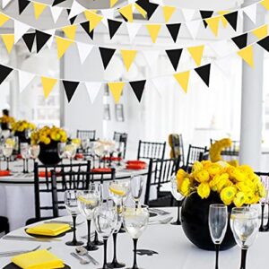 32Ft Yellow Black White Pennant Banner Fabric Triangle Flag Bunting Garland for Bee Party Wedding Birthday Baby Shower Anniversary Home Nursery Outdoor Garden Hanging Festivals Decoration (36Pcs)