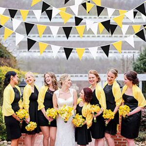 32Ft Yellow Black White Pennant Banner Fabric Triangle Flag Bunting Garland for Bee Party Wedding Birthday Baby Shower Anniversary Home Nursery Outdoor Garden Hanging Festivals Decoration (36Pcs)