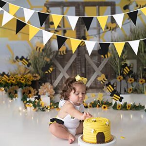 32Ft Yellow Black White Pennant Banner Fabric Triangle Flag Bunting Garland for Bee Party Wedding Birthday Baby Shower Anniversary Home Nursery Outdoor Garden Hanging Festivals Decoration (36Pcs)