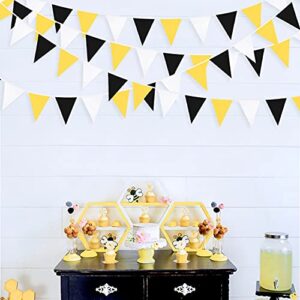 32Ft Yellow Black White Pennant Banner Fabric Triangle Flag Bunting Garland for Bee Party Wedding Birthday Baby Shower Anniversary Home Nursery Outdoor Garden Hanging Festivals Decoration (36Pcs)