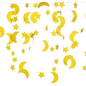 50ft Glitter Moon & Stars Garlands, 6 Pack Gold Double-Side Crescent and Twinkle Stars Paper Hanging Decorations for Birthday Party Baby Shower Engagement Wedding for Nursery Kids Room Home Bedroom