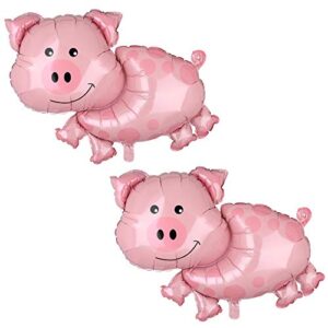 2 pcs pink pig shaped jumbo mylar foil balloon farm animal themed party decorations birthday baby shower decor supplies