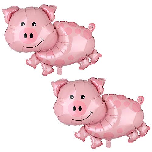 2 Pcs Pink Pig Shaped Jumbo Mylar Foil Balloon Farm Animal Themed Party Decorations Birthday Baby Shower Decor Supplies