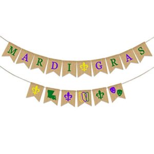 mardi gras banner burlap | mardi gras decorations | gold purple green mardi gras banner for mantel fireplace | rustic mardi gras party decorations supplies | mardi gras outdoor indoor hanging decor