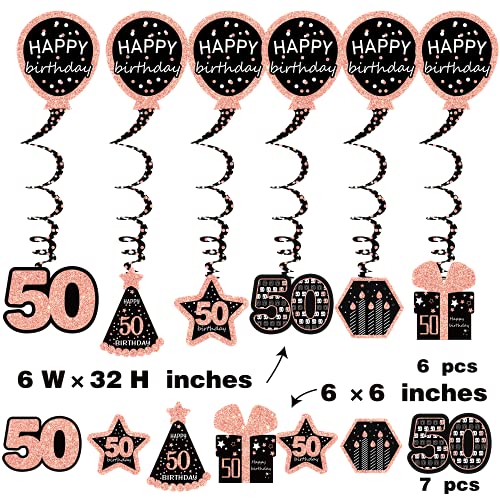 50th birthday decorations for women - (21pack) cheers to 50 years rose gold glitter banner for women, 6 paper Poms, 6 Hanging Swirl, 7 decorations stickers. 50 Years Old Party Supplies gifts for women