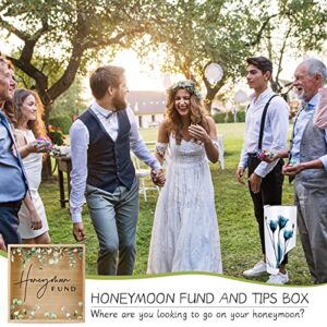 Unittype Honey Moon Fund Box Wedding Card Rustic Box Wooden Honeymoon Fund Box Fund and Card Wood Box Greenery Honeymoon Fund Shadow Box for Wedding Reception Party Bridal Shower Gift, 8 x 8 Inch