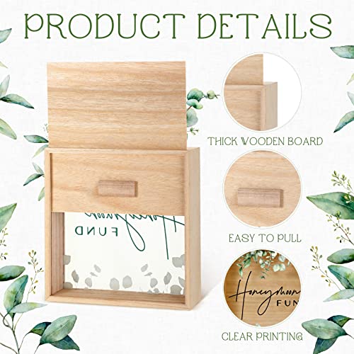 Unittype Honey Moon Fund Box Wedding Card Rustic Box Wooden Honeymoon Fund Box Fund and Card Wood Box Greenery Honeymoon Fund Shadow Box for Wedding Reception Party Bridal Shower Gift, 8 x 8 Inch