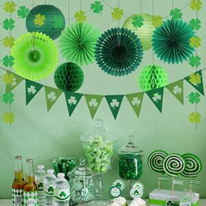 St Patricks Day Decorations, Green Party Supplies Four-Leaf Clover Garland Tissue Paper Fan Paper Lantern for Irish Party Saint Patricks Day Decor