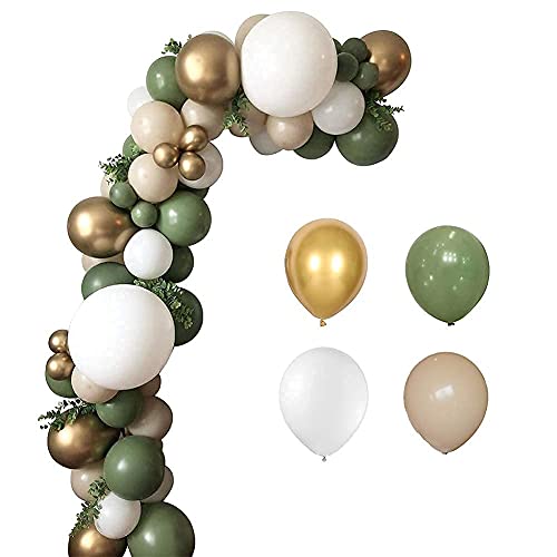 Sage Green Balloon Garland Arch Kit 79PCS Olive Green Peach White Gold Balloons for Forest Safari Jungle Tropical Theme Decorations Baby Bridal Shower Birthday Party