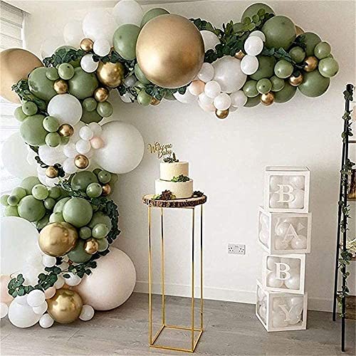 Sage Green Balloon Garland Arch Kit 79PCS Olive Green Peach White Gold Balloons for Forest Safari Jungle Tropical Theme Decorations Baby Bridal Shower Birthday Party