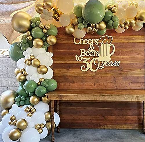 Sage Green Balloon Garland Arch Kit 79PCS Olive Green Peach White Gold Balloons for Forest Safari Jungle Tropical Theme Decorations Baby Bridal Shower Birthday Party