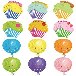 60 pieces colorful cupcake cutouts birthday classroom bulletin board decorations creative cupcake balloons cutouts name tags for classroom door decorations(cupcake, balloons)