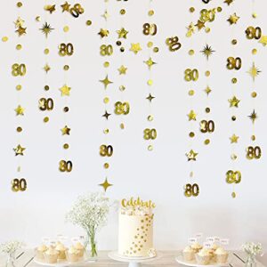 Gold 80th Birthday Decorations Number 80 Circle Dot Twinkle Star Garland Metallic Hanging Streamer Bunting Banner Backdrop 80 Year Old Birthday Eighty Party Supplies