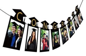 3pcs graduation decorations class of 2023 photo banner party supplies – congrats grad we are so proud of you garland decor(black)