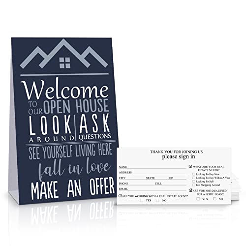 100 Pieces Realtor Open House Sign 5.1 x 2.6 Inch Open House Registry Visitor Sign in Cards Book Guest Registry Sign with Tent Cards 5.1 x 7.9 Inch Guest Display Cards for Agents Brokers Supplies