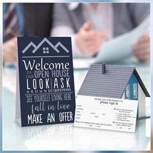 100 Pieces Realtor Open House Sign 5.1 x 2.6 Inch Open House Registry Visitor Sign in Cards Book Guest Registry Sign with Tent Cards 5.1 x 7.9 Inch Guest Display Cards for Agents Brokers Supplies