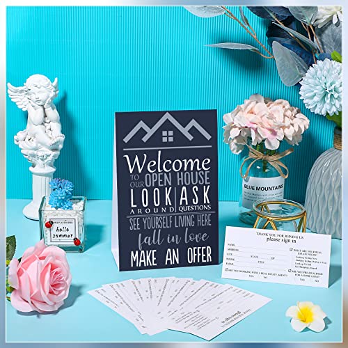 100 Pieces Realtor Open House Sign 5.1 x 2.6 Inch Open House Registry Visitor Sign in Cards Book Guest Registry Sign with Tent Cards 5.1 x 7.9 Inch Guest Display Cards for Agents Brokers Supplies