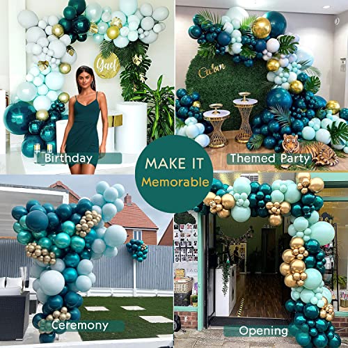 Teal Balloon Garland Kit 133PCS Dark Teal and Gold Mint green Balloons for Wedding bridal shower Anniversary Teal birthday Party decorations