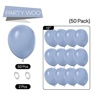 PartyWoo Retro Blue Balloons, 50 pcs 12 Inch Dusty Blue Balloons, Grayish Blue Balloons for Balloon Garland as Party Decorations, Birthday Decorations, Wedding Decorations, Baby Shower Decorations