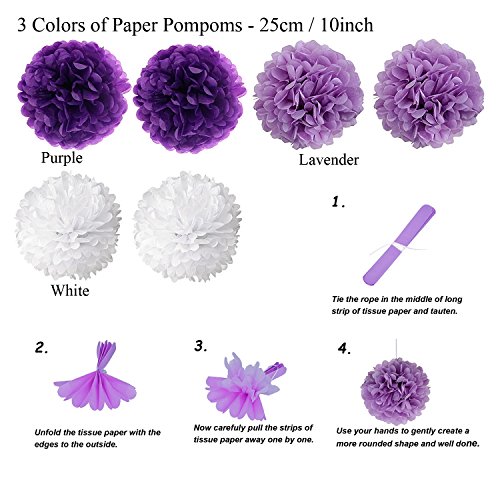 ZERODECO Birthday Decoration Set, Happy Birthday Banner Bunting with 4 Paper Fans Tissue 6 Paper Pom Poms Flower 10 Hanging Swirl and 20 Balloon for Birthday Party Decorations - Purple Lavender White