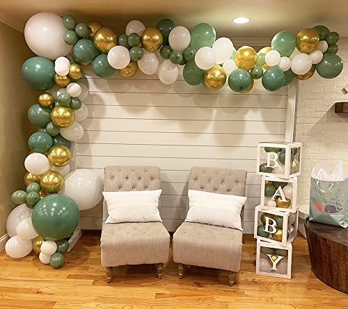 Oopat DIY Olive Sage White Gold Balloon Arch Garland Kit for Boho Bridal Shower Baby Shower Wedding Birthday Backdrop Engagement Bridal Shower Bachelorette Party Decoration (Sage Gold)