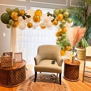 Oopat DIY Olive Sage White Gold Balloon Arch Garland Kit for Boho Bridal Shower Baby Shower Wedding Birthday Backdrop Engagement Bridal Shower Bachelorette Party Decoration (Sage Gold)