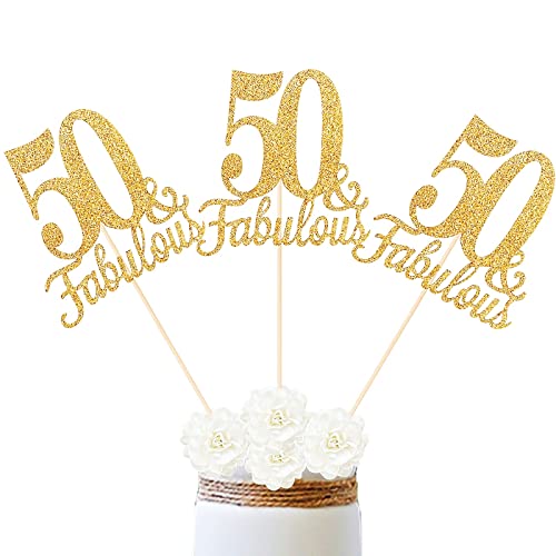 10-Pack Double Sided Gold Fabulous and 50th Birthday Centerpieces for Tables, Number 50 Centerpiece Sticks, 50th Birthday Table Decorations for Women Men (Double Sided Giltter)