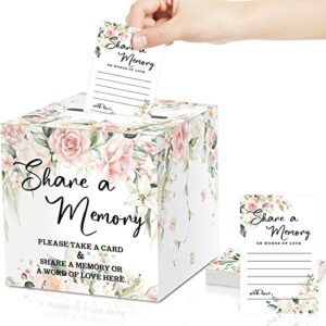 tatuo 50 pcs greenery share a memory cards for collections of life, memory cards box guest card ideas pink flower box for funeral graduation wedding bridal shower birthday anniversary retirement